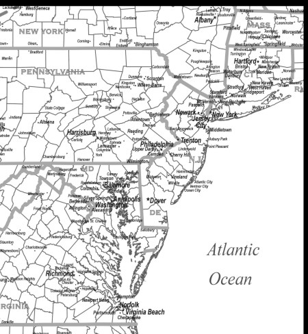 Mid Atlantic States And Capitals Map Sketch Coloring Page